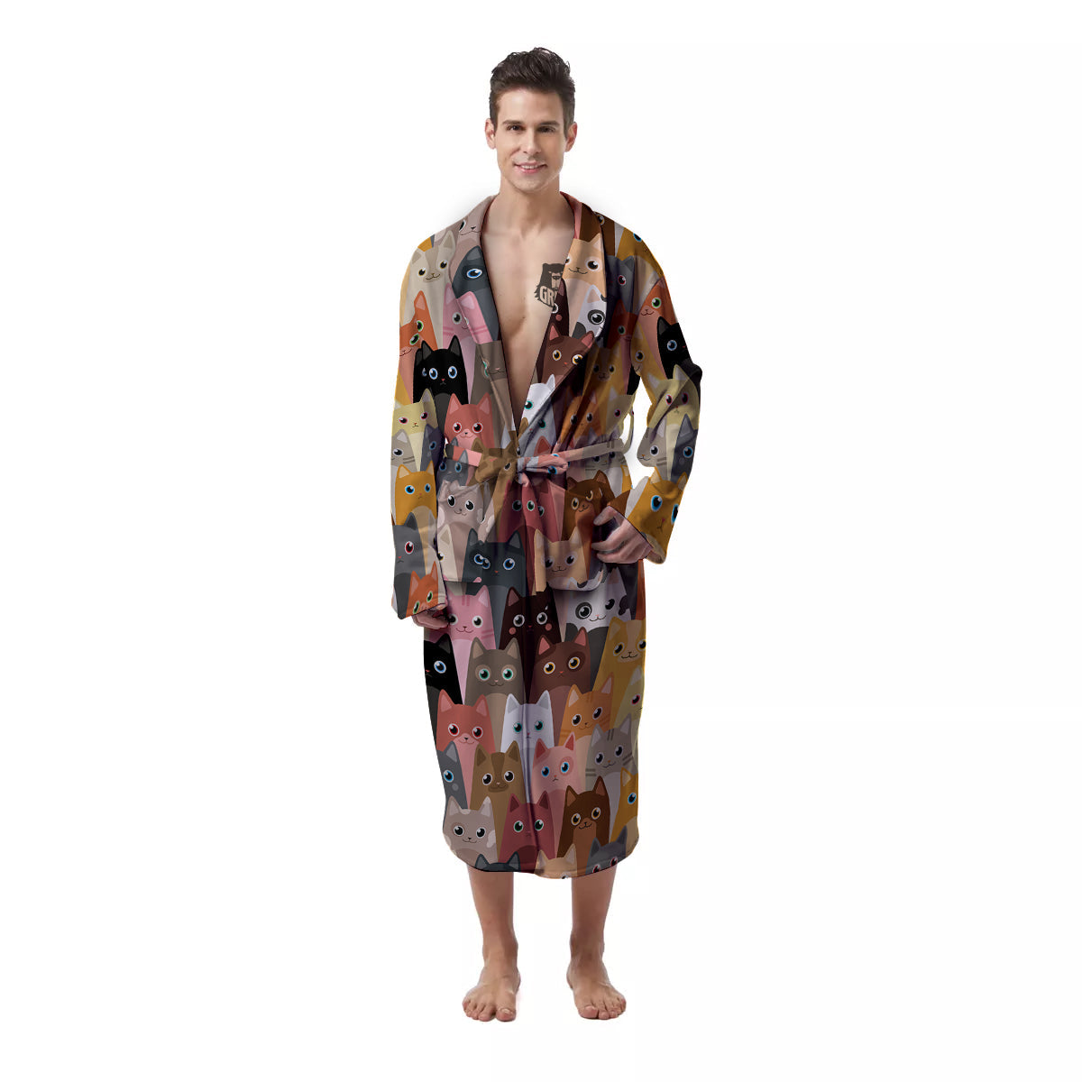 Cute Cats Cartoon Colorful Print Pattern Men's Robe