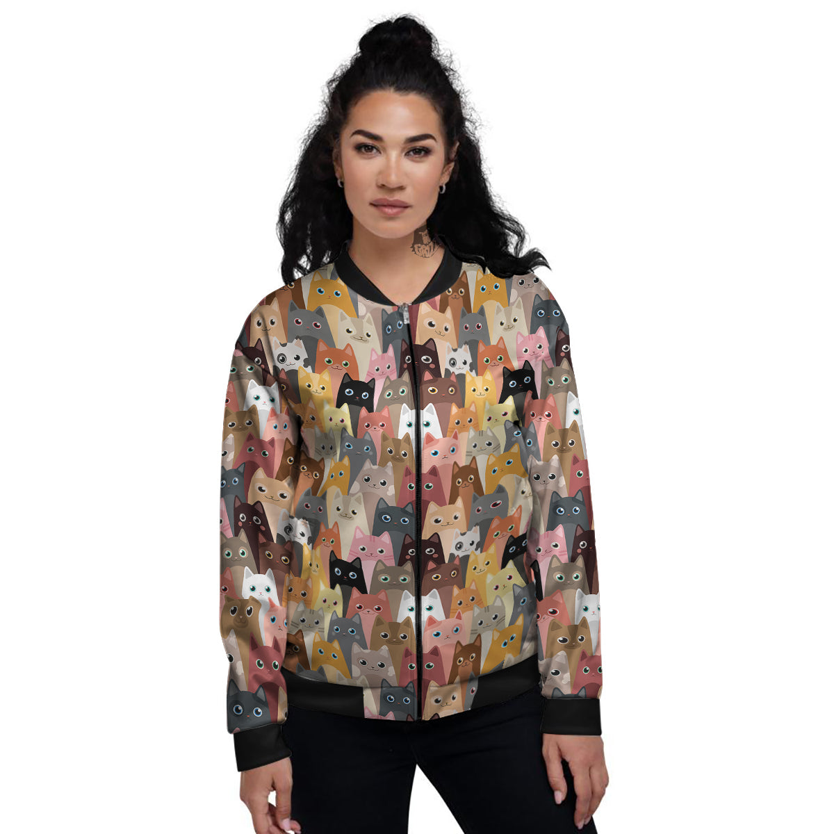 Cute Cats Cartoon Colorful Print Pattern Women's Bomber Jacket
