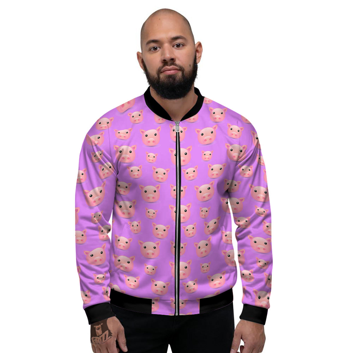 Cute Pink Pig Face Emoji Print Pattern Men's Bomber Jacket