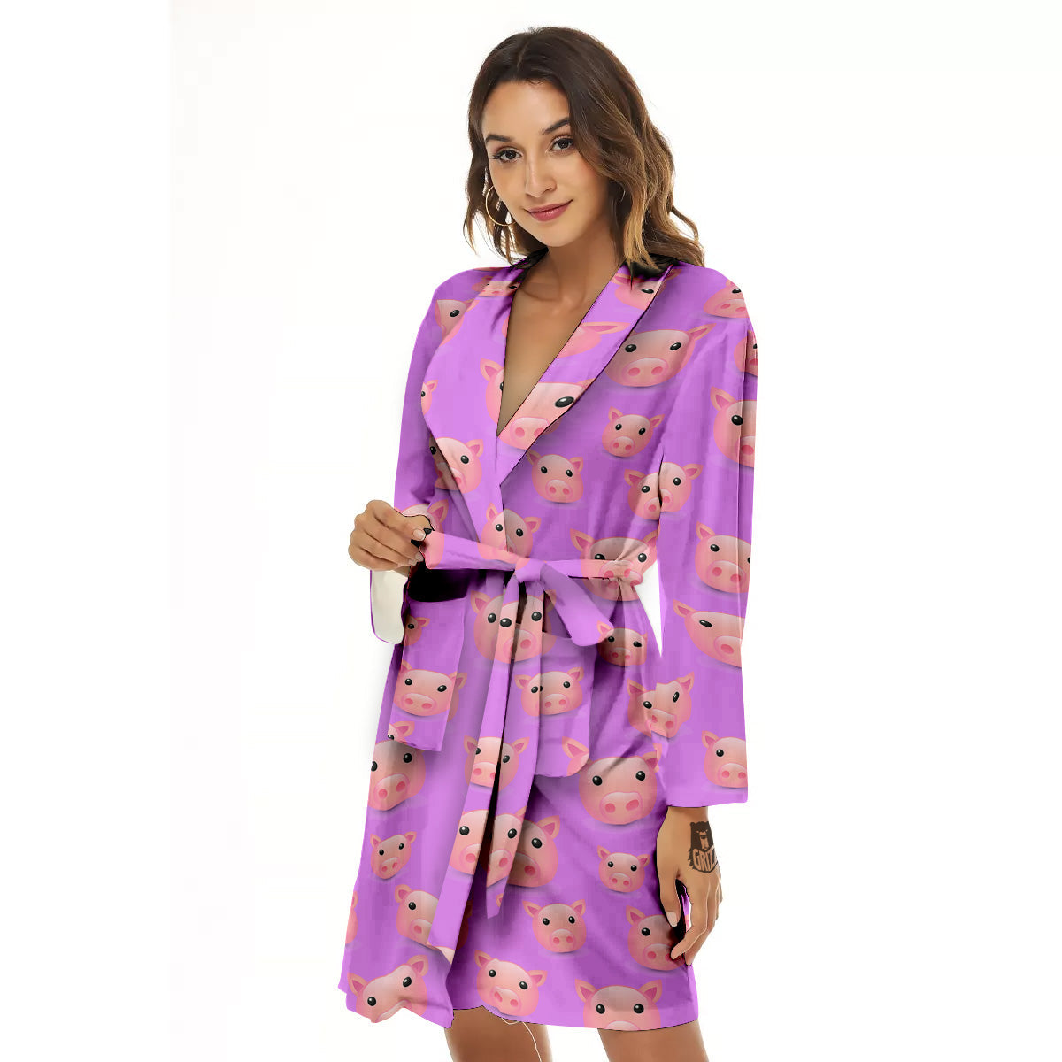 Cute Pink Pig Face Emoji Print Pattern Women's Robe