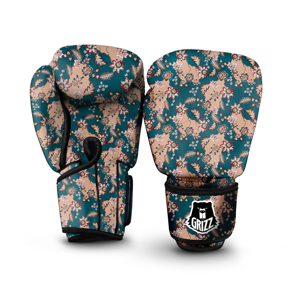 Damask Teal And Blue Print Pattern Boxing Gloves