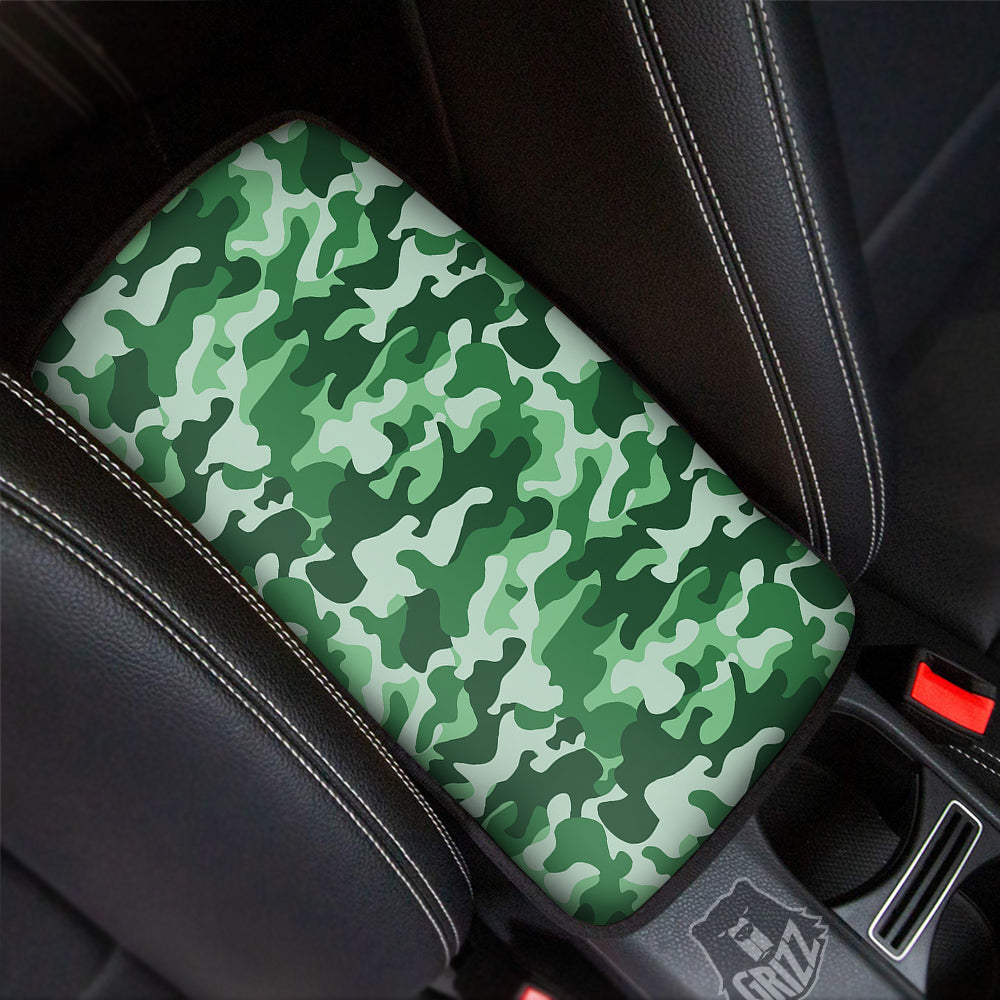 Dark Green Camo And Camouflage Print Car Center Console Cover
