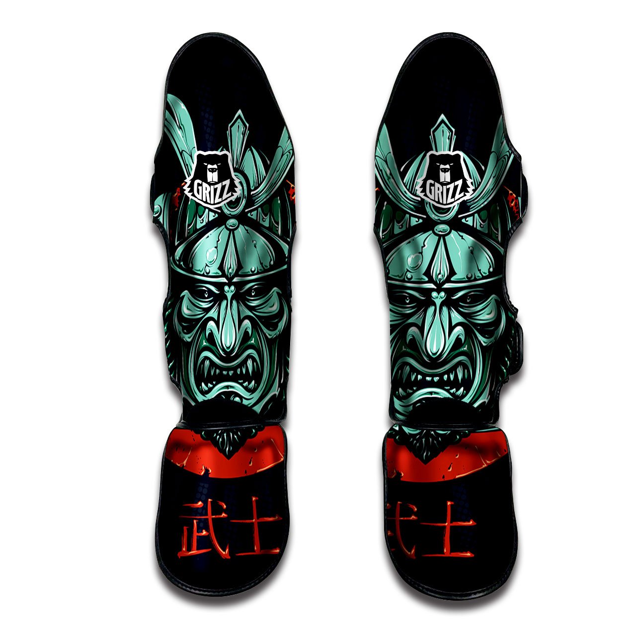 Demon Mask Japanese Print Muay Thai Shin Guards