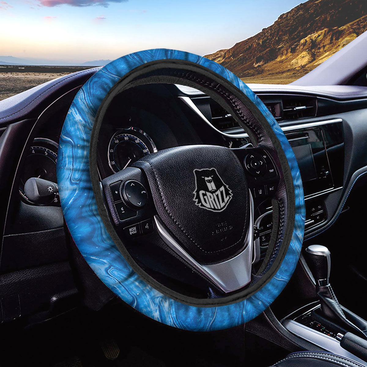 Denim Jeans Marble Print Pattern Car Steering Wheel Cover