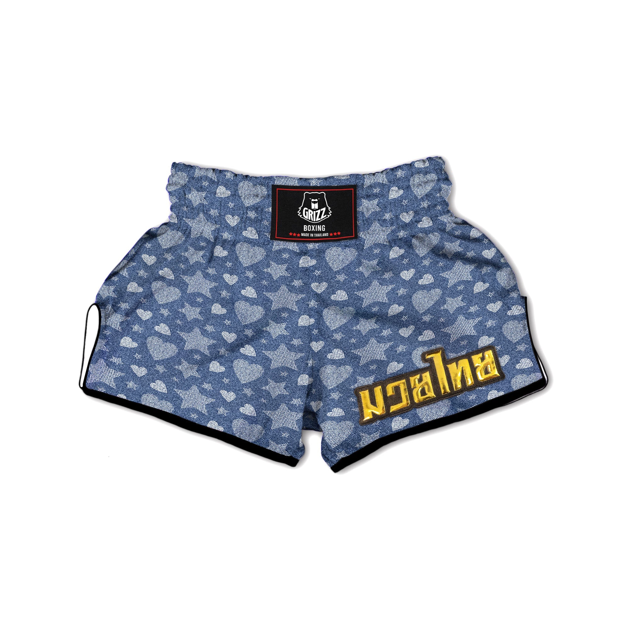 Denim Star Jeans And Heart Print Pattern Muay Thai Boxing Shorts