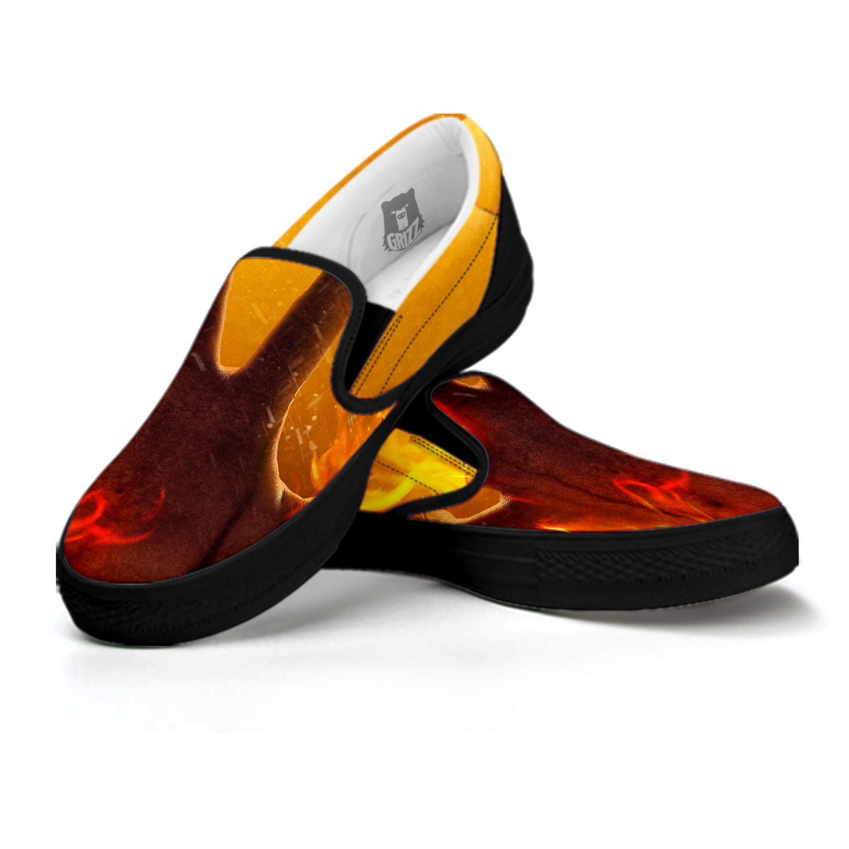 Devil Hand Print Black Slip On Shoes