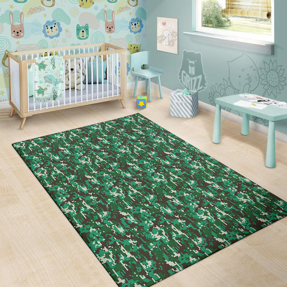 Digital Camo White And Green Print Floor Mat