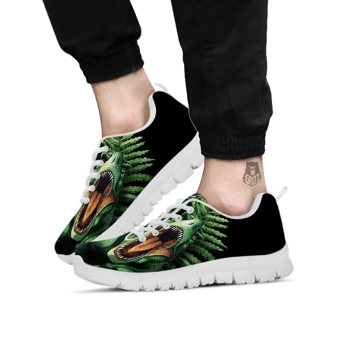 Dinosaur T Rex And Jurassic Plants Print White Sneaker