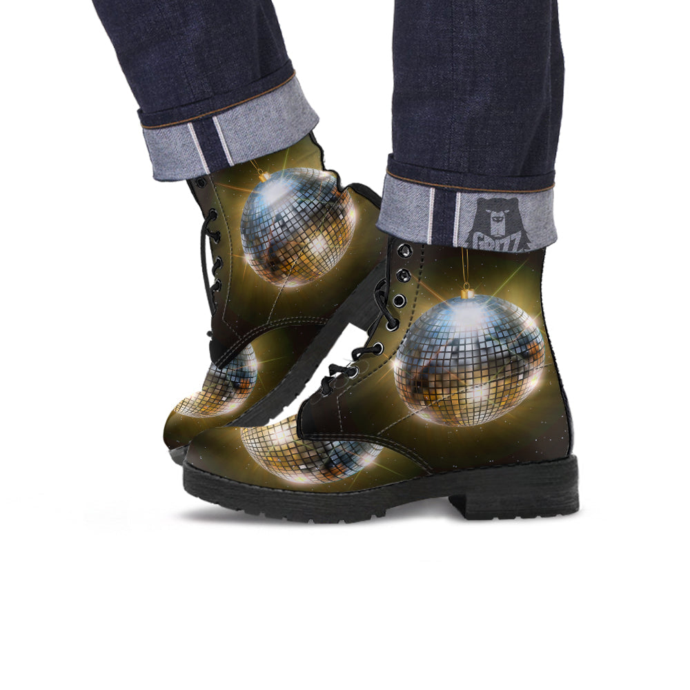 Disco Ball In Night Party Print Leather Boots