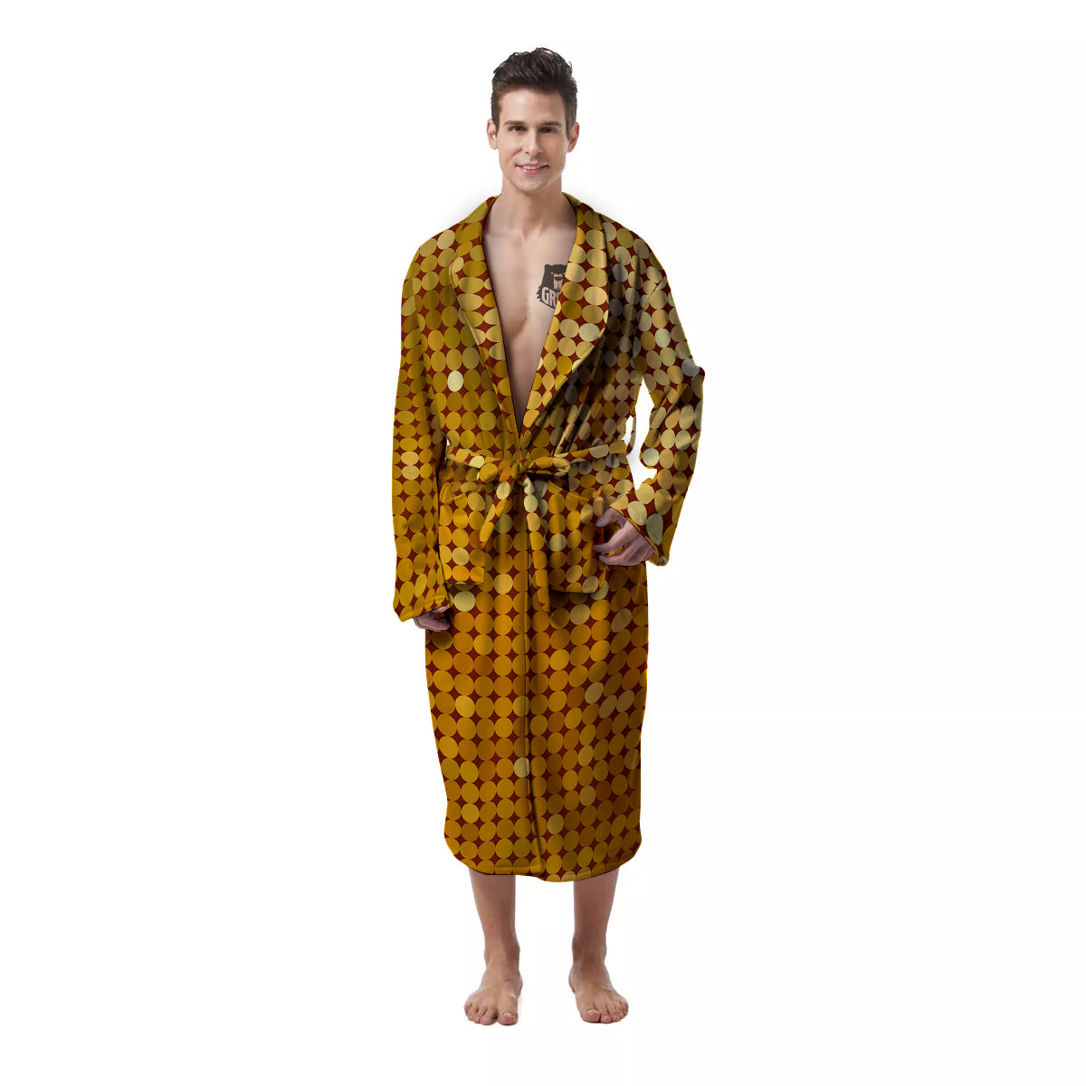 Disco Shiny Golden Texture Print Men's Robe