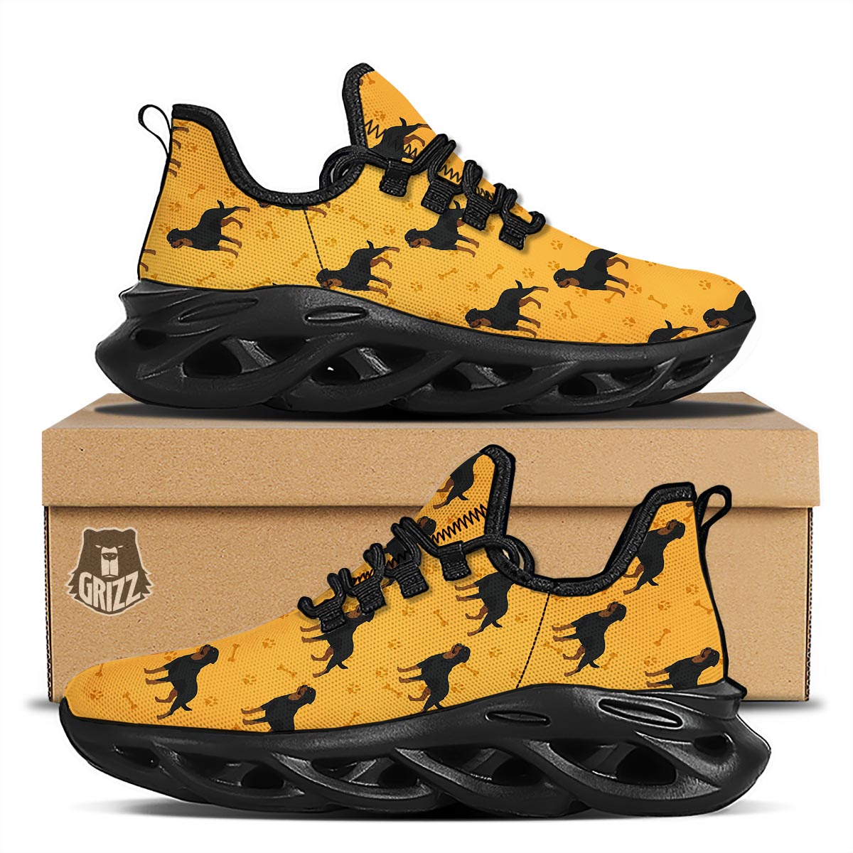 Dog Rottweiler Print Pattern Black Running Shoes