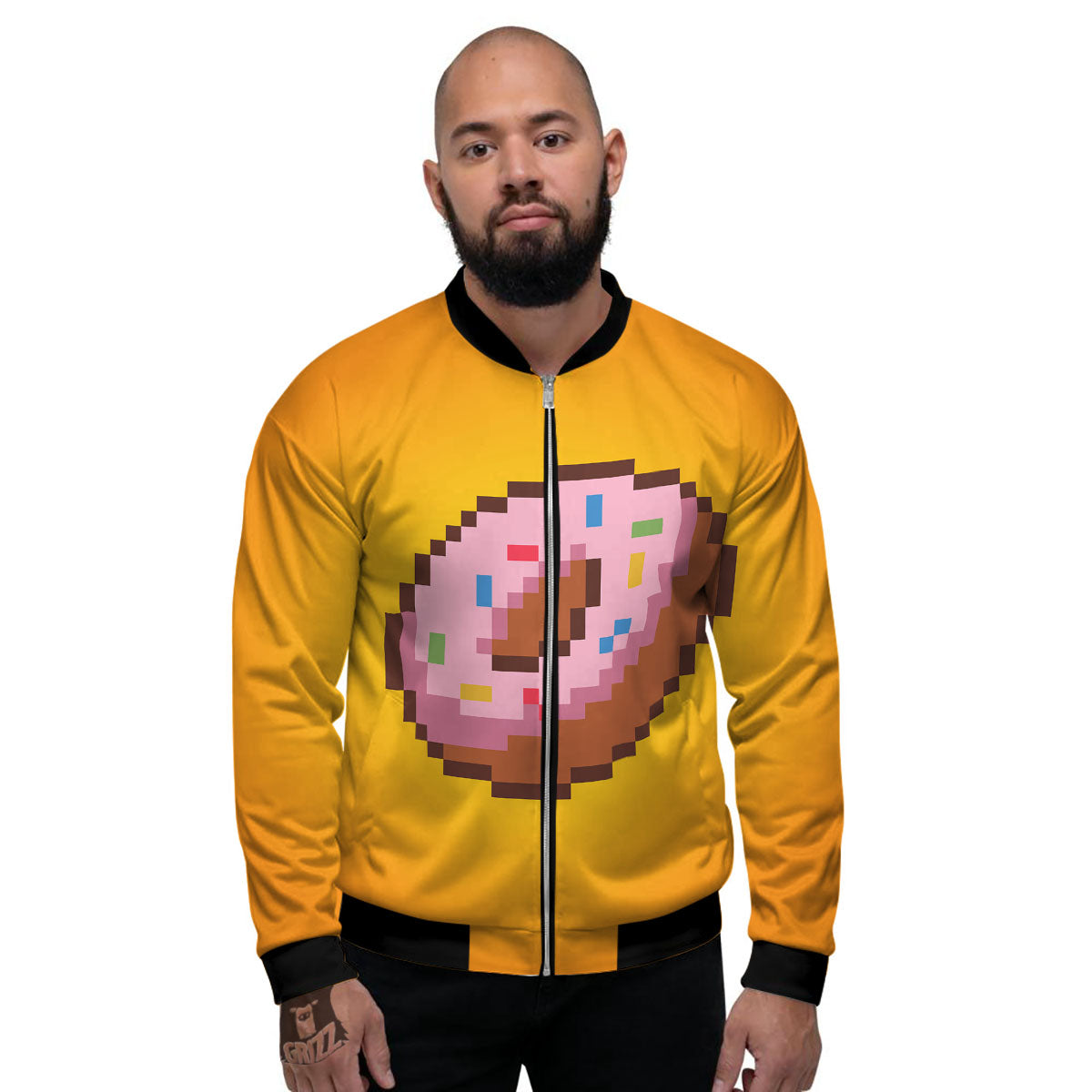 Donut 8-Bit Pixel Print Men's Bomber Jacket