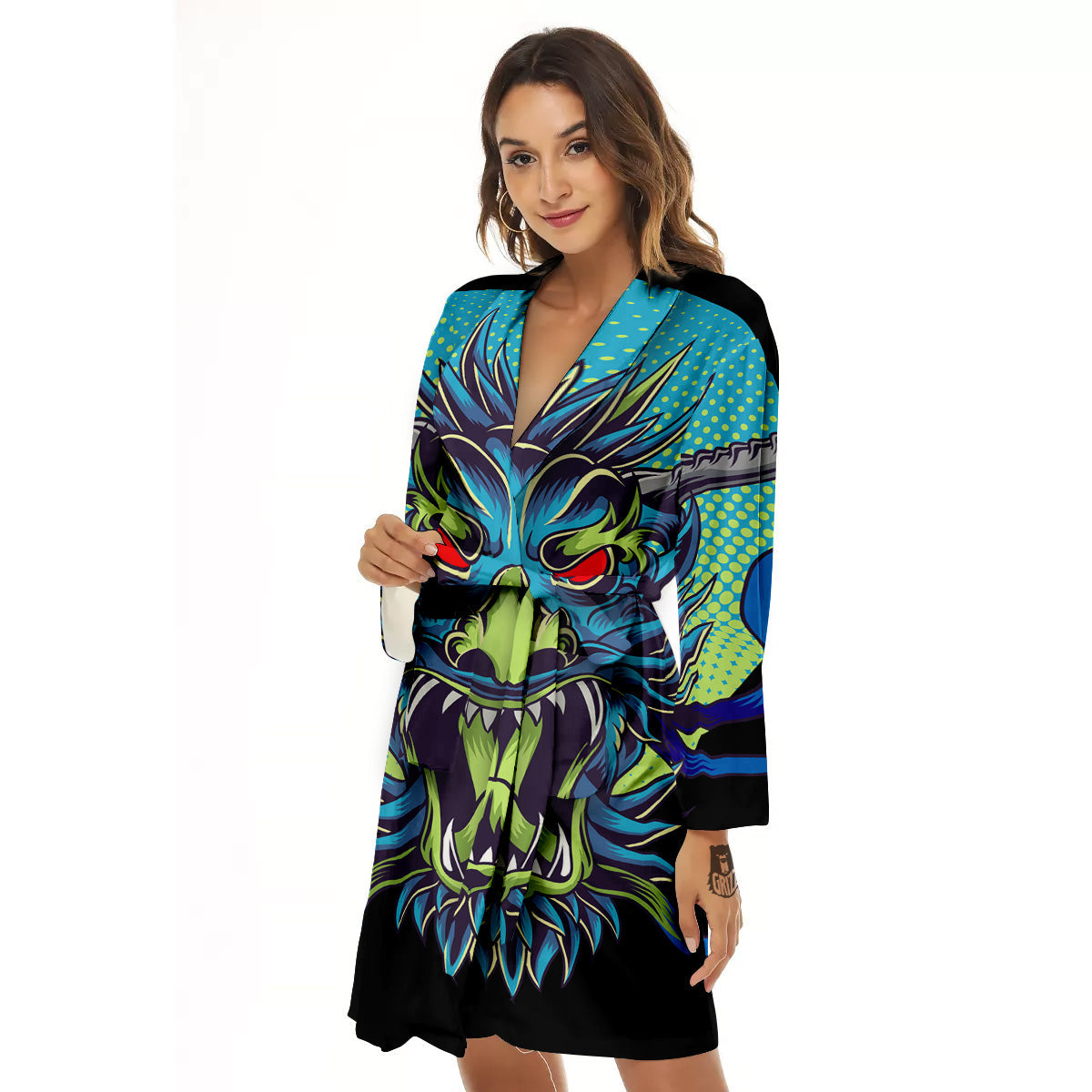 Dragon Tattoo Blue Japanese Print Women's Robe