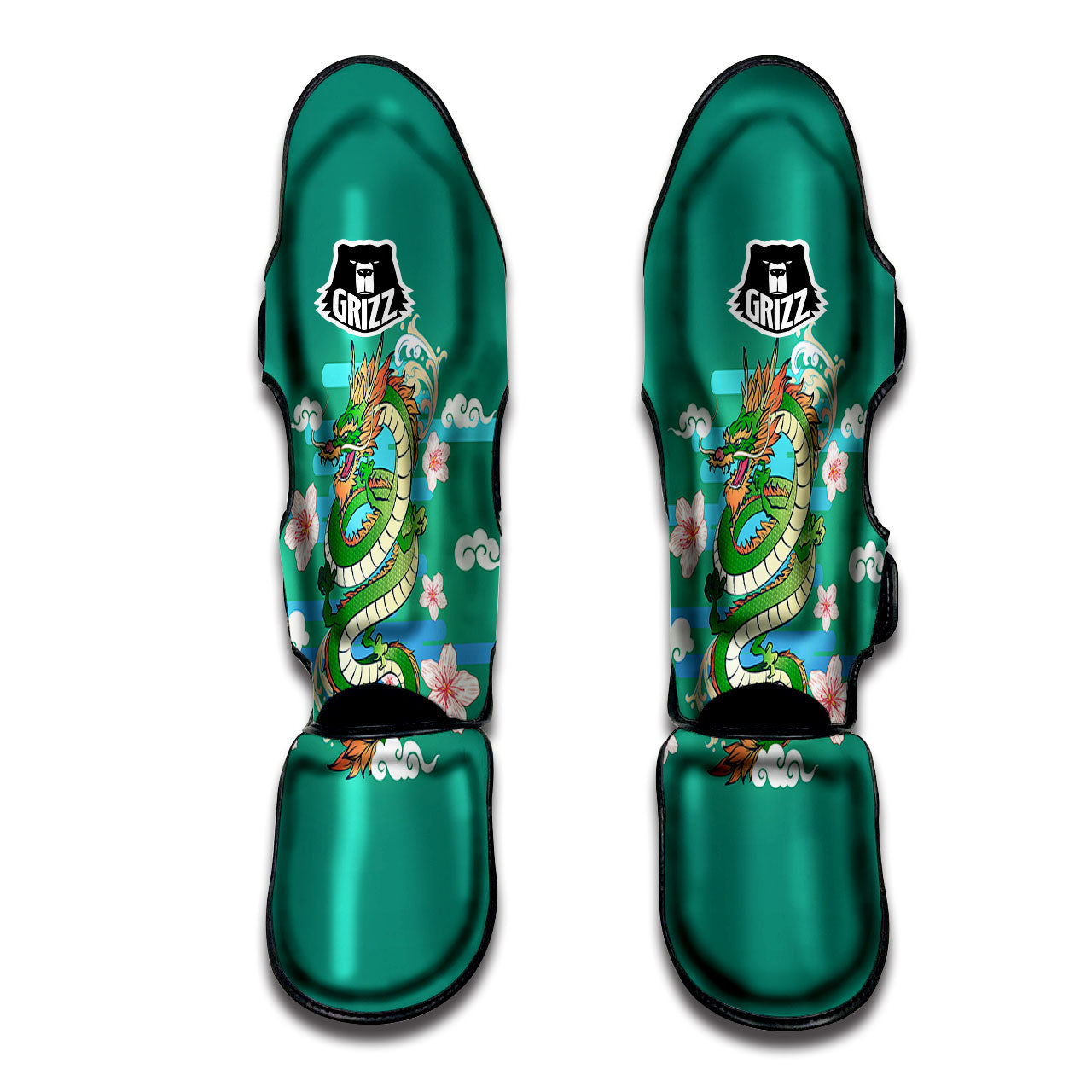 Dragon Tattoo Green Japanese Print Muay Thai Shin Guards