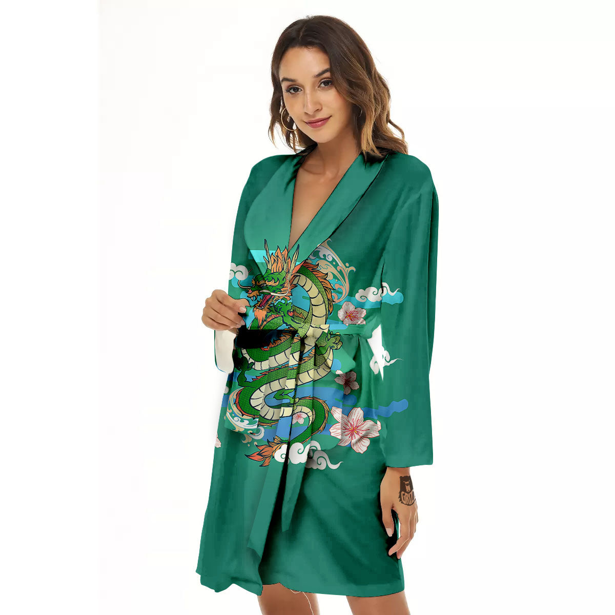 Dragon Tattoo Green Japanese Print Women's Robe