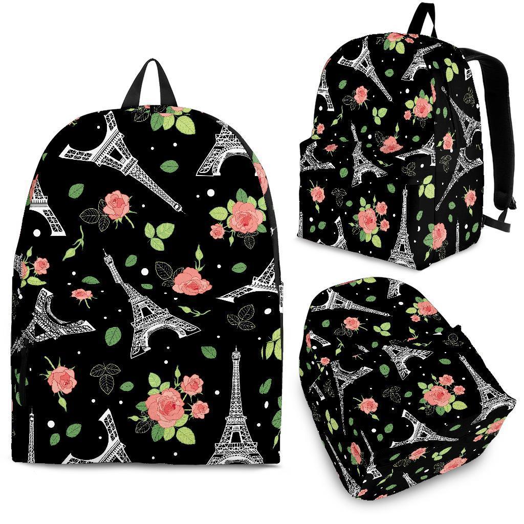 Eiffel Tower Floral Print Pattern Backpack