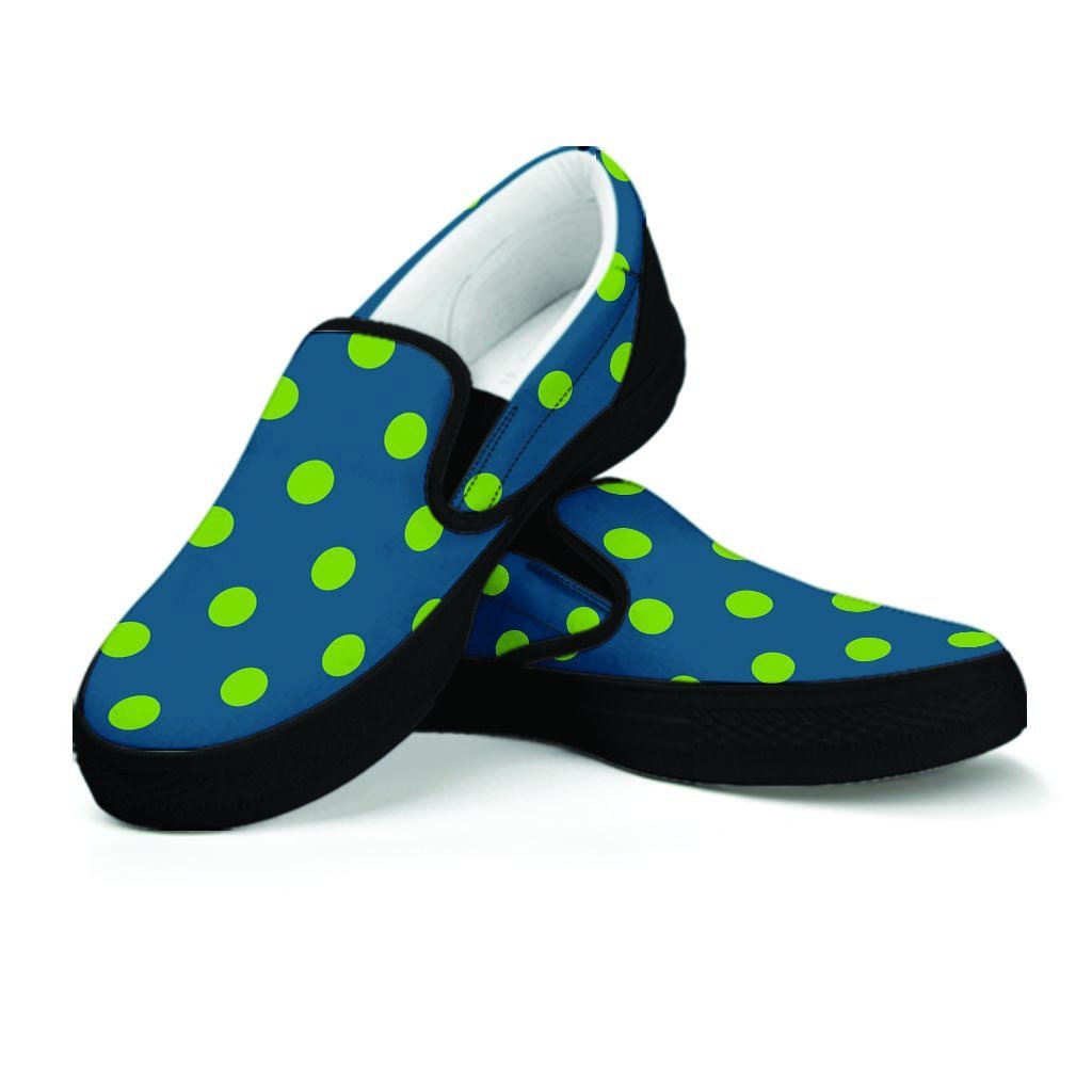 Emerald Green Polka Dot Men's Slip On Sneakers