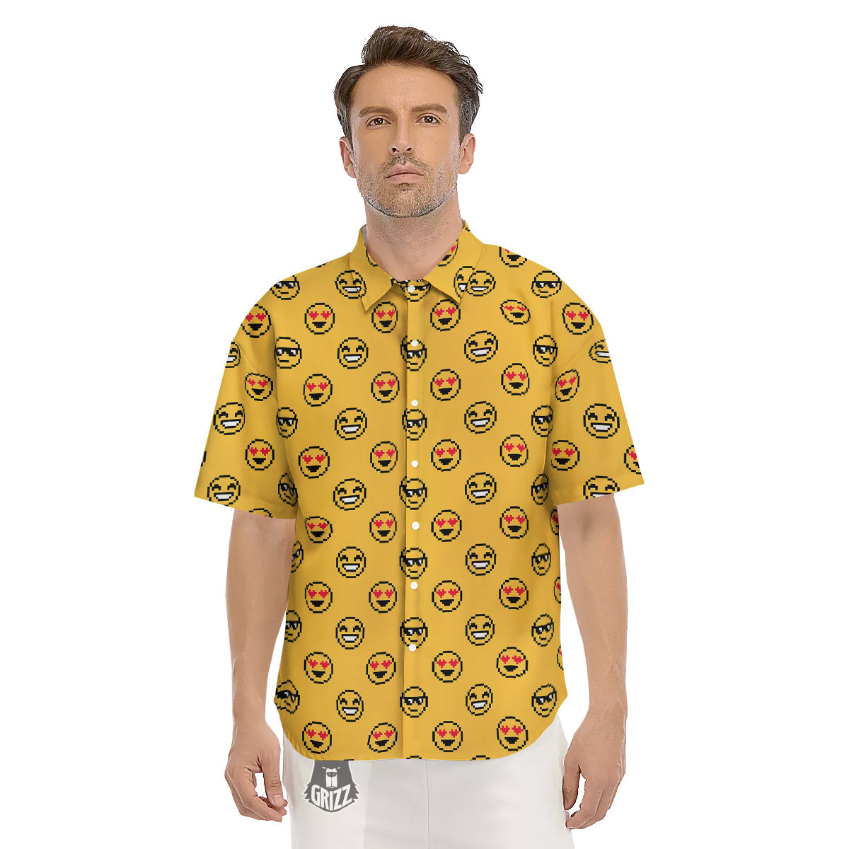 Emoji 8-Bit Print Pattern Men's Short Sleeve Shirts
