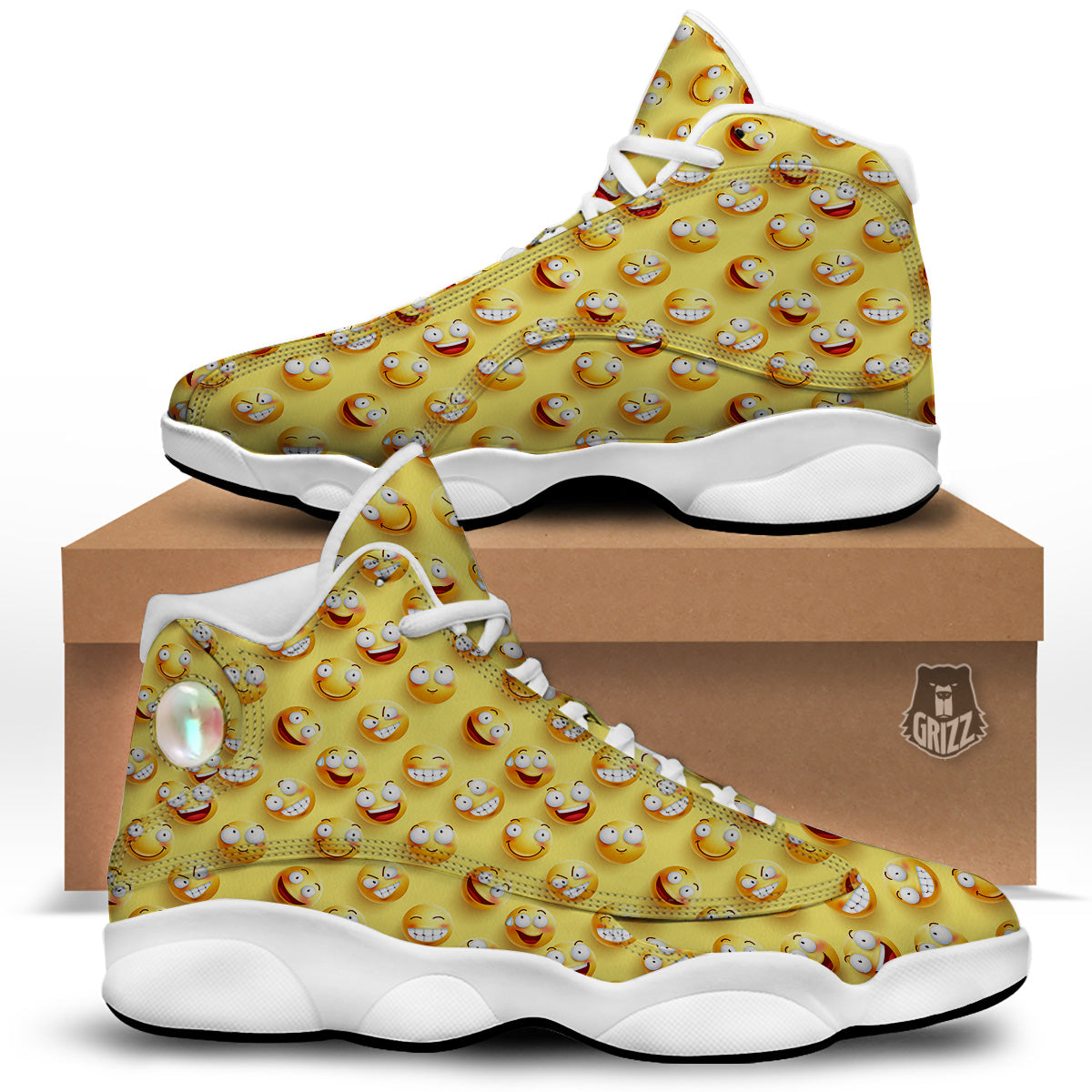 Emoji And Facial Expressions Print Pattern White Basketball Shoes