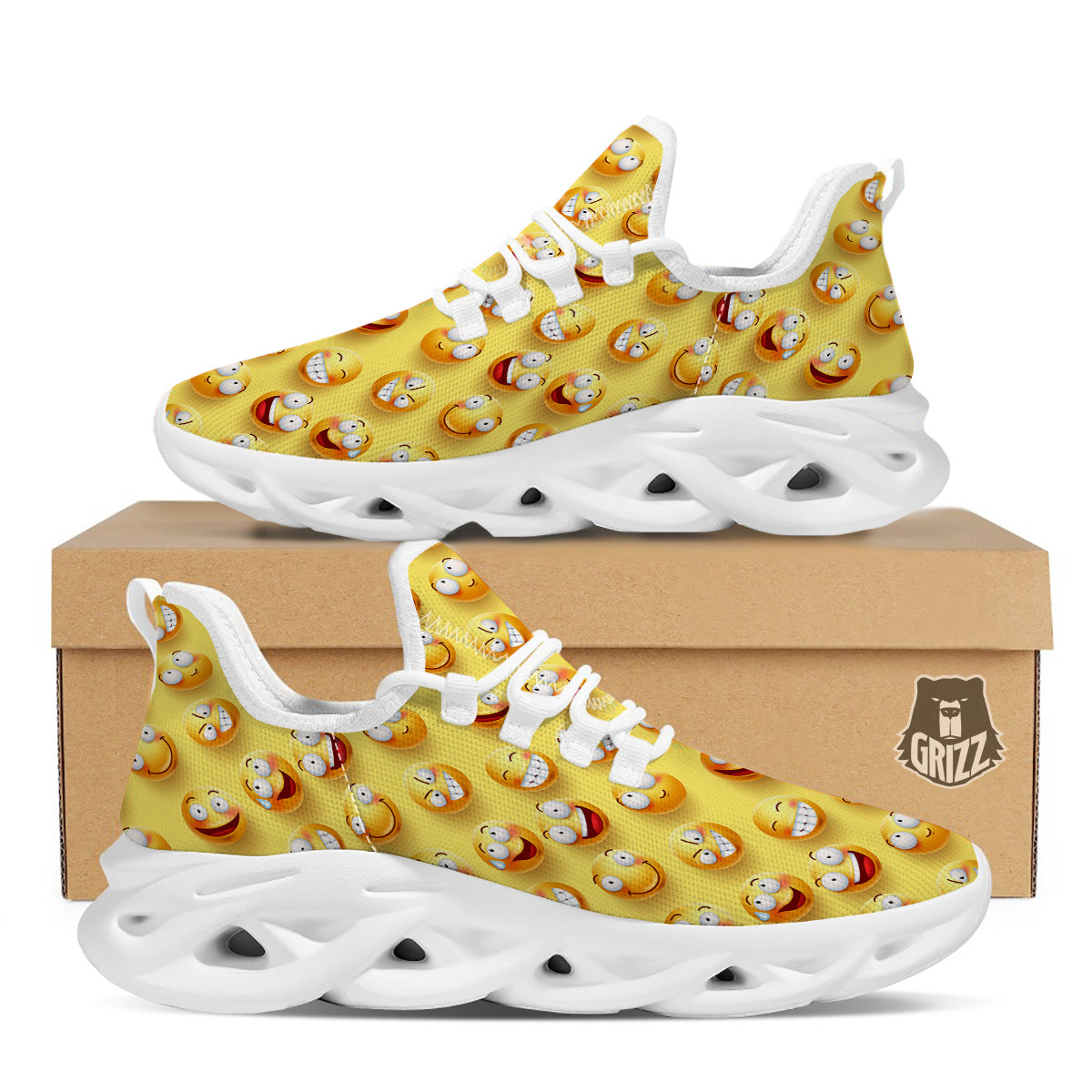 Emoji And Facial Expressions Print Pattern White Running Shoes