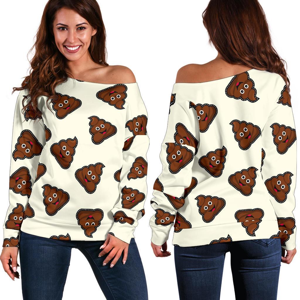 Emoji Poop Pattern Print Women Off Shoulder Sweatshirt
