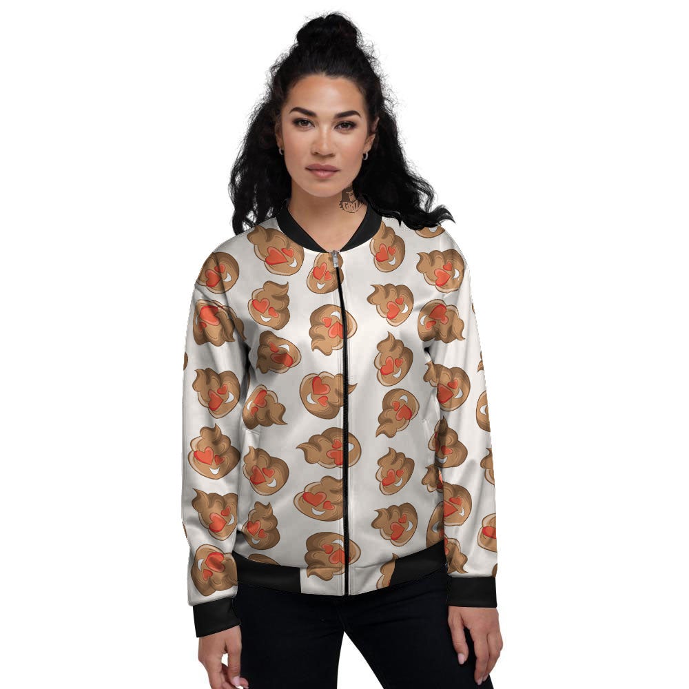 Emoji Poop Print Pattern Women's Bomber Jacket