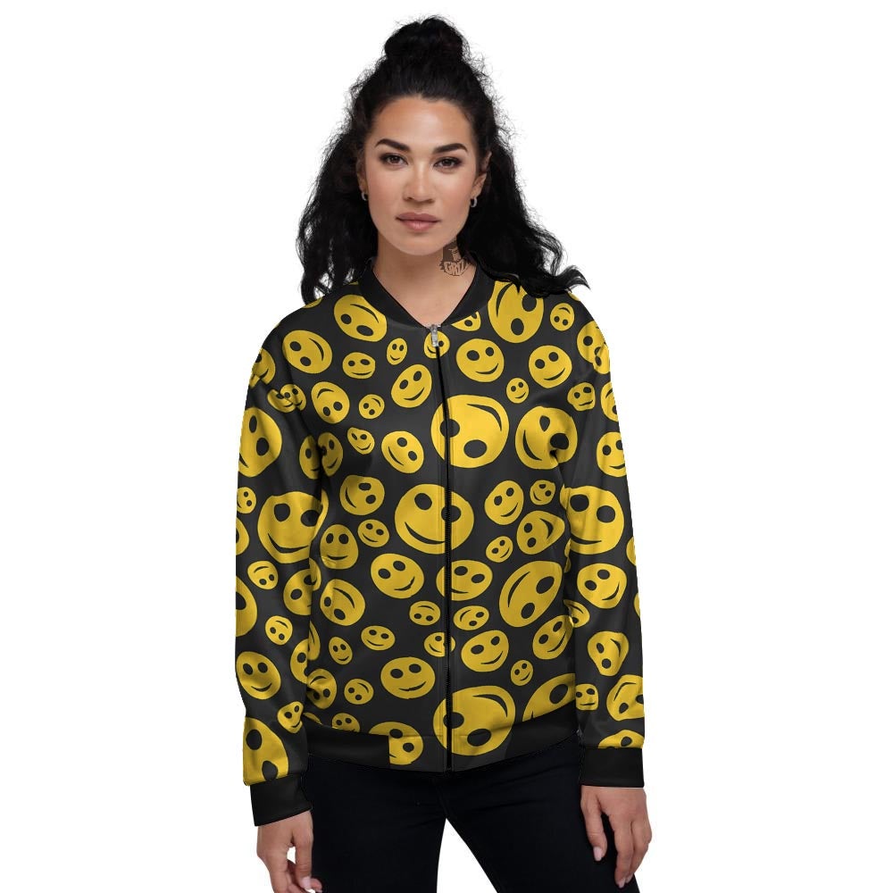 Emoji Smiley Faces Print Pattern Women's Bomber Jacket