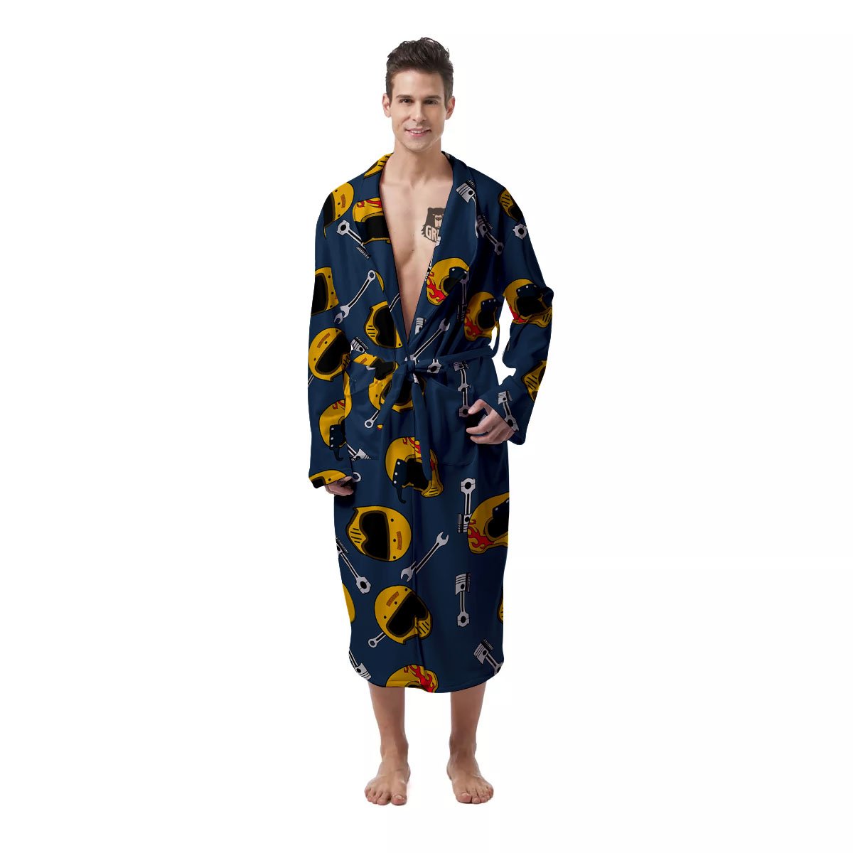 Equipment Motorcycle Print Pattern Men's Robe