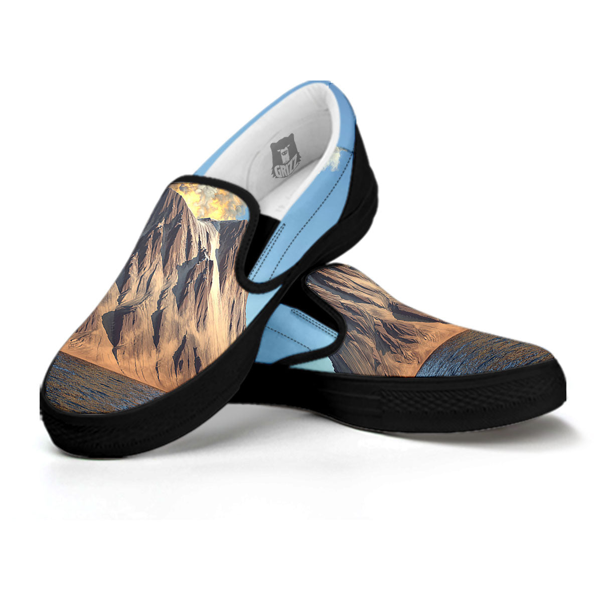 Eruption Volcano Print Black Slip On Shoes