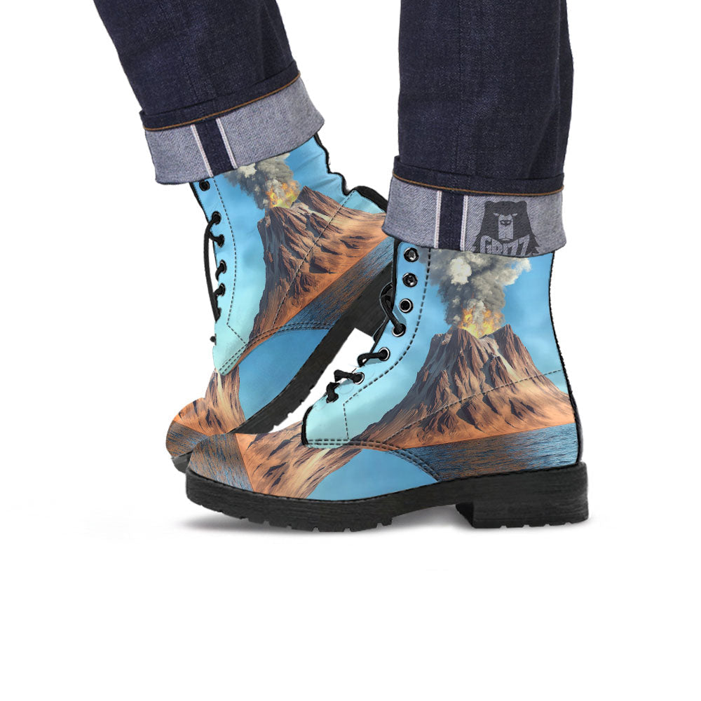 Eruption Volcano Print Leather Boots