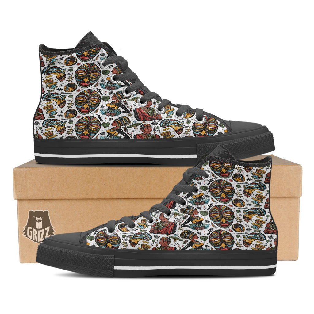 Ethnic Afro African Print Pattern Black High Top Shoes