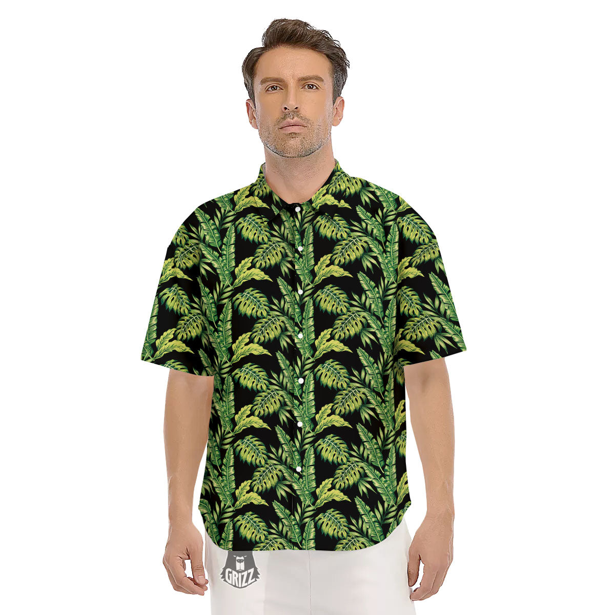 Exotic Leaves Tropical Print Pattern Men's Short Sleeve Shirts