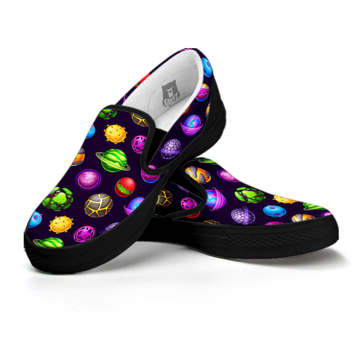 Fantasy Planets In Space Universe Print Pattern Black Slip On Shoes