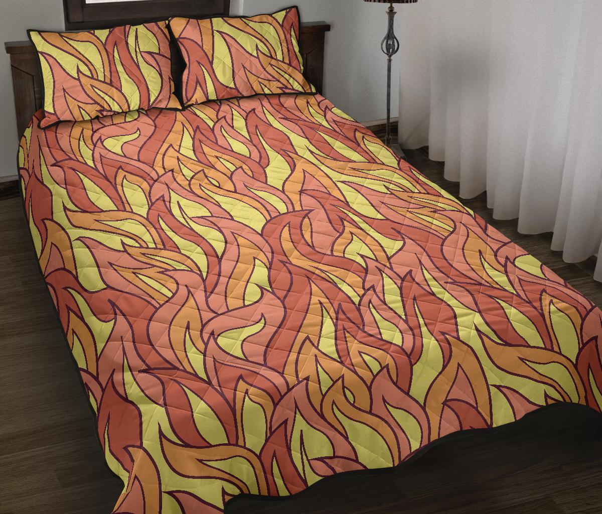 Fire Flame Pattern Print Bed Set Quilt