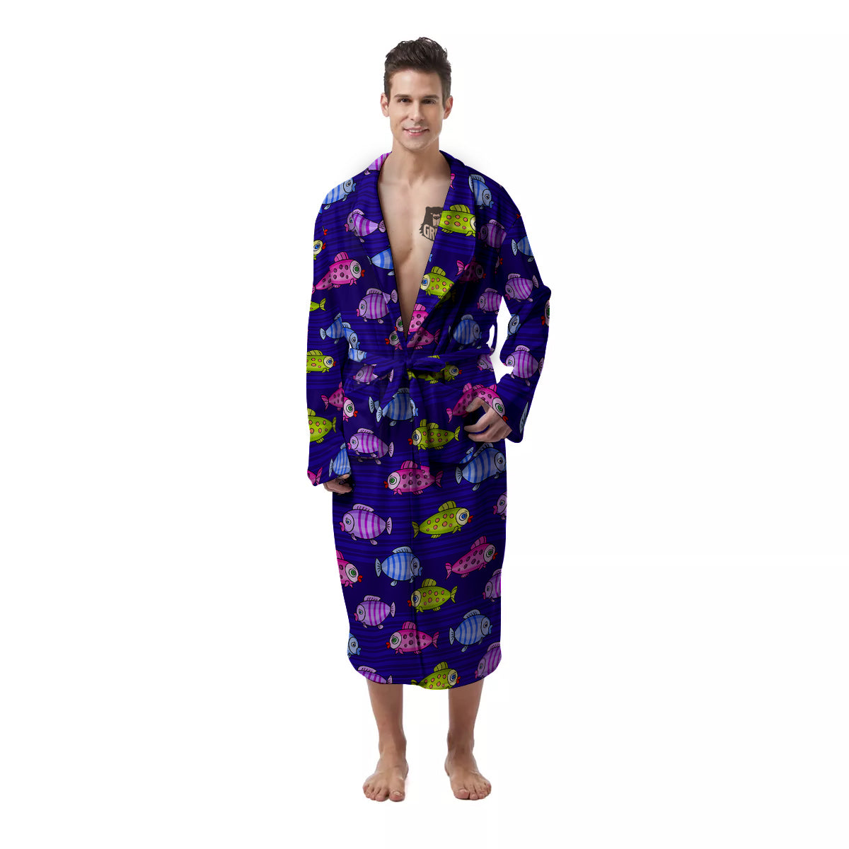 Fish Cartoon Print Pattern Men's Robe