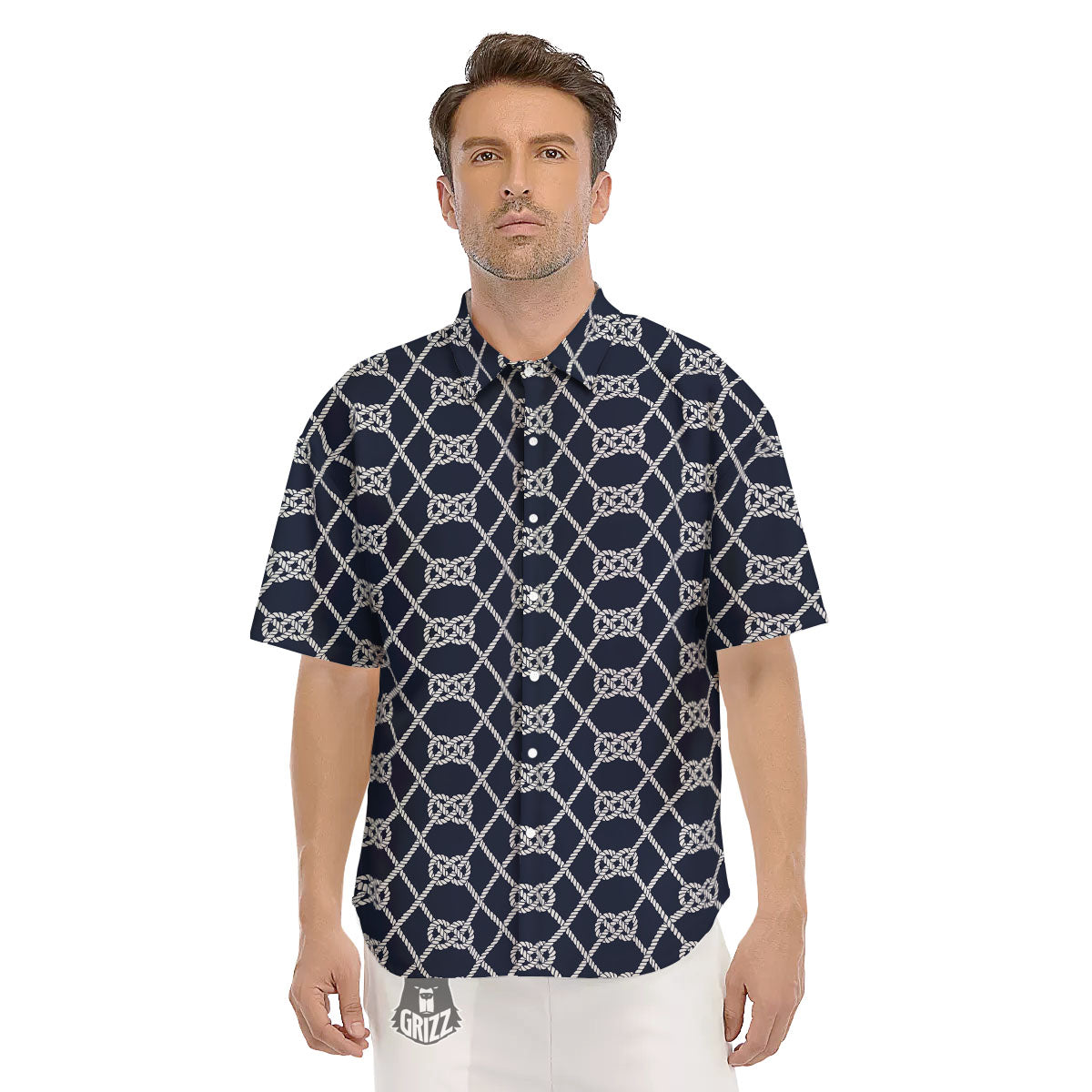 Fishing Knots Rope Print Pattern Men's Short Sleeve Shirts