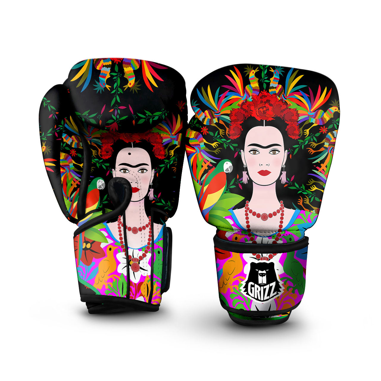 Floral And Frida Kahlo Print Boxing Gloves