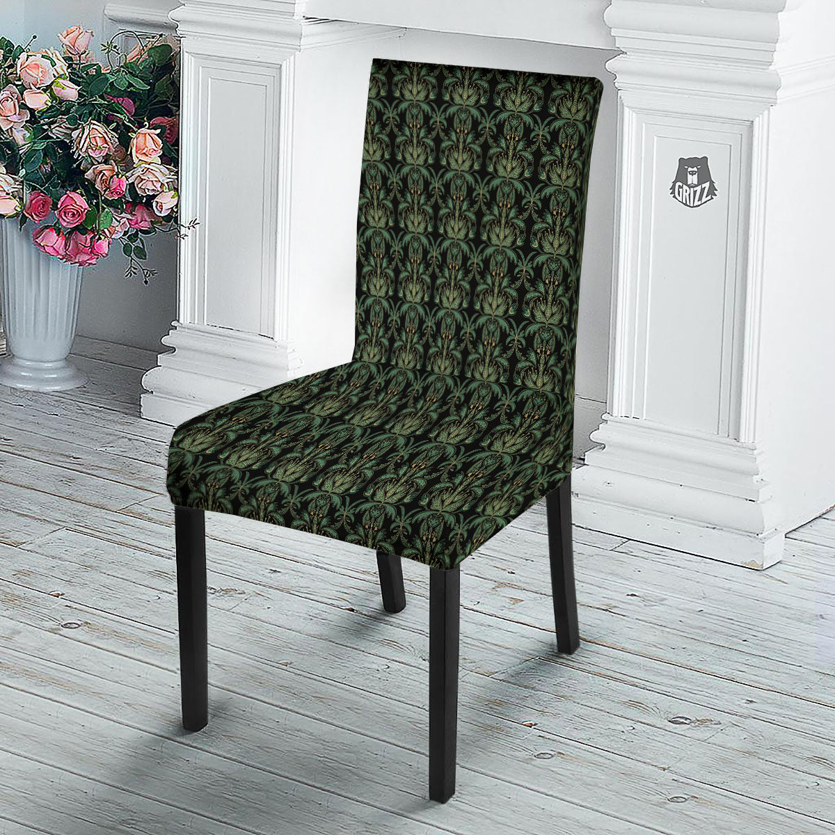 Floral Western Dark Print Pattern Dining Chair Slipcover