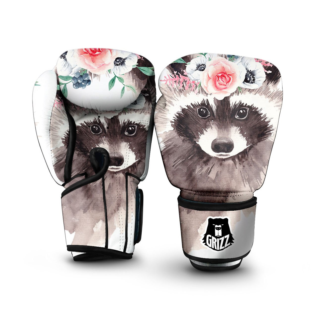 Flower And Raccoon Print Boxing Gloves