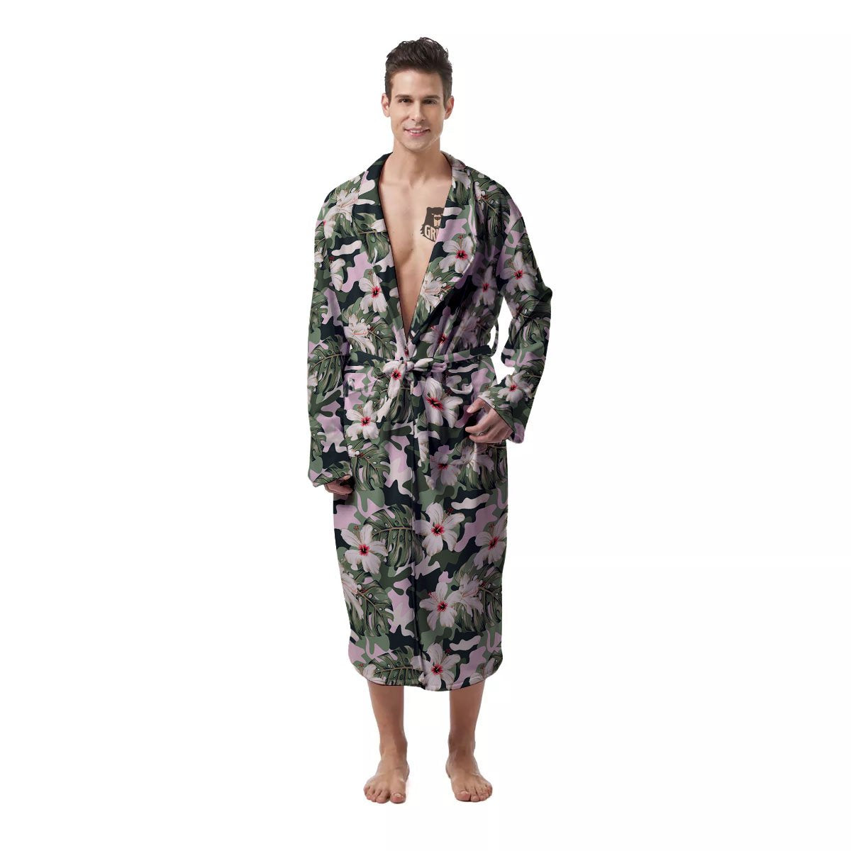 Flower Military Camouflage Print Pattern Men's Robe