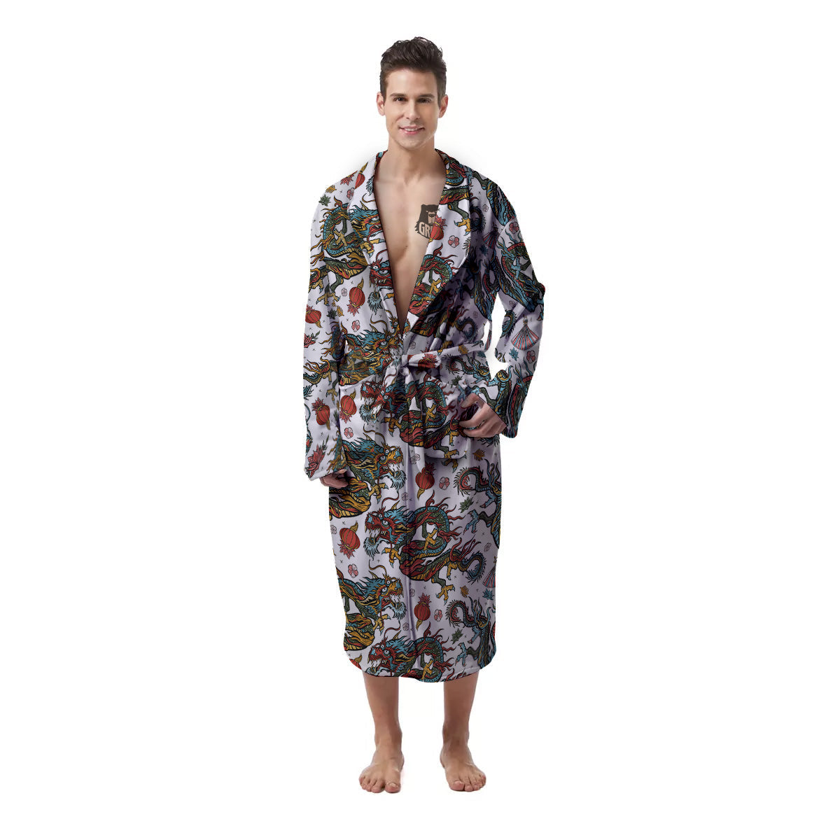Flying Chinese Dragons Tattoo Print Pattern Men's Robe – Grizzshopping