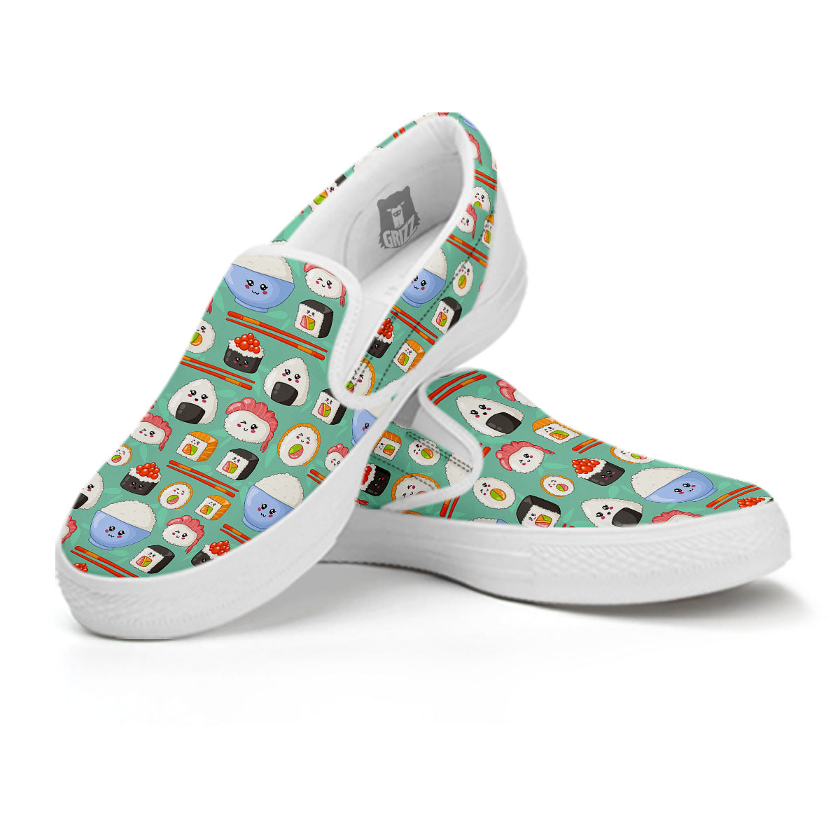 Food Japanese Print Pattern White Slip On Shoes