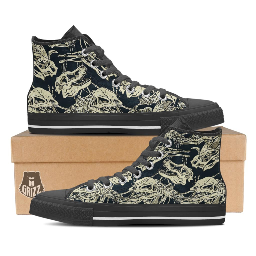 Fossil Dino And T Rex Print Pattern Black High Top Shoes