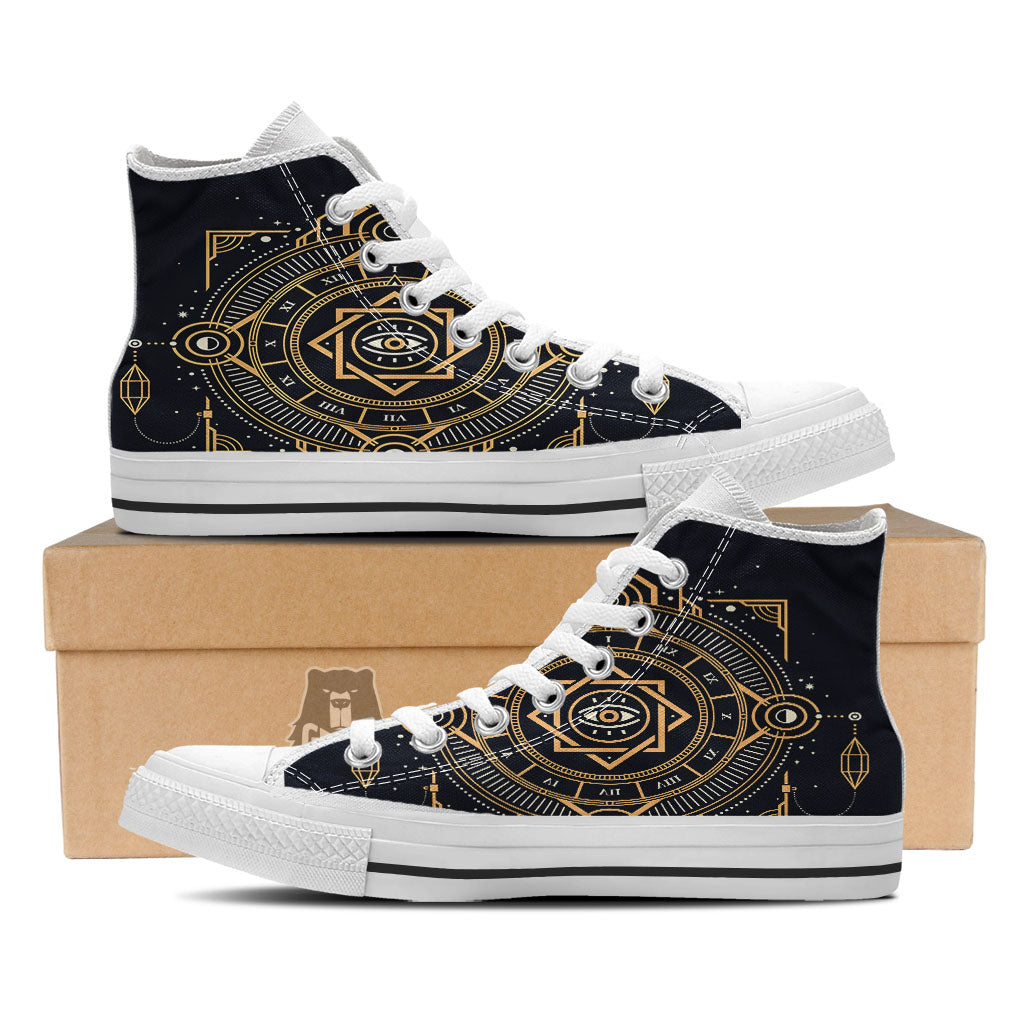 Freemasonry Masonic Eye Print White High Top Shoes