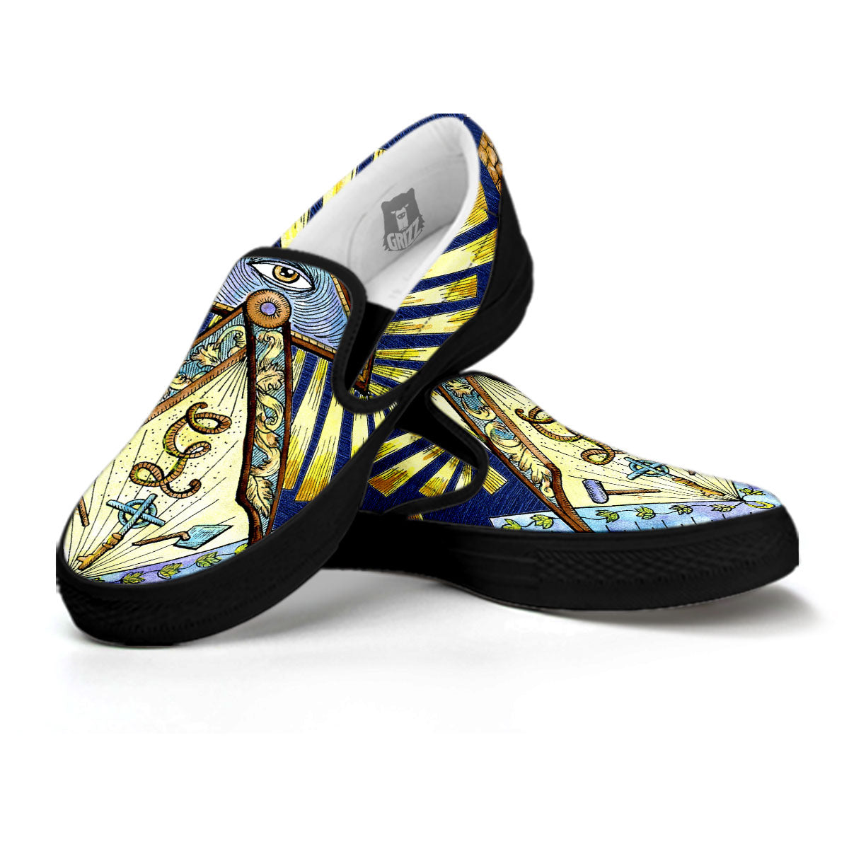 Freemasonry Masonic Vintage Print Black Slip On Shoes