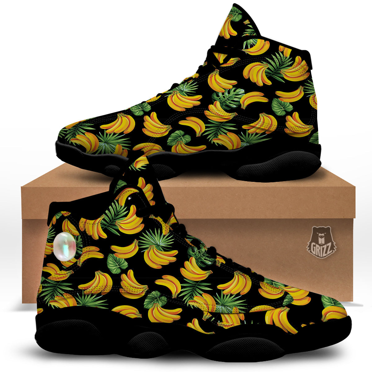 Fruit Banana Print Pattern Black Basketball Shoes