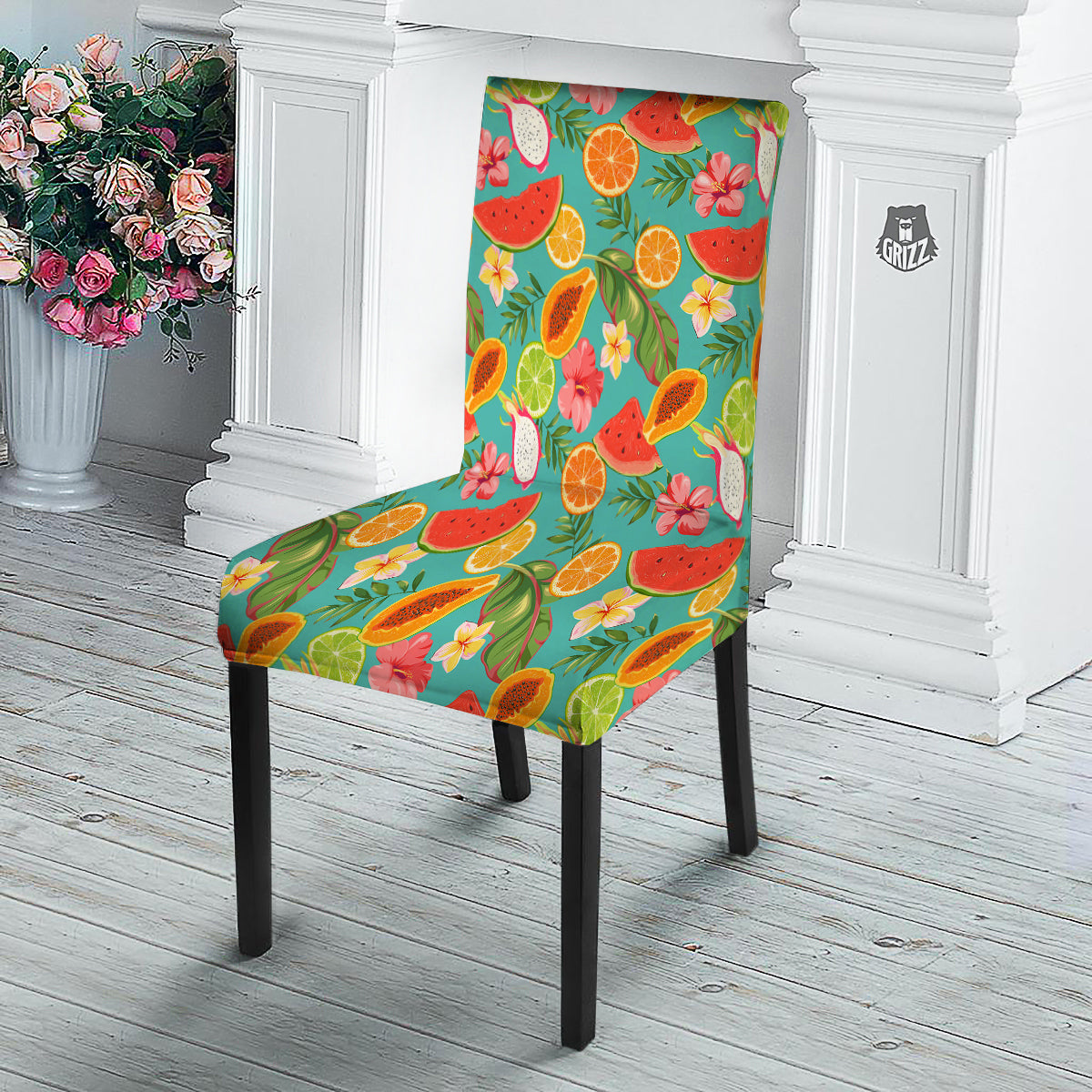 Fruits Tropical Paradise Print Pattern Dining Chair Slipcover