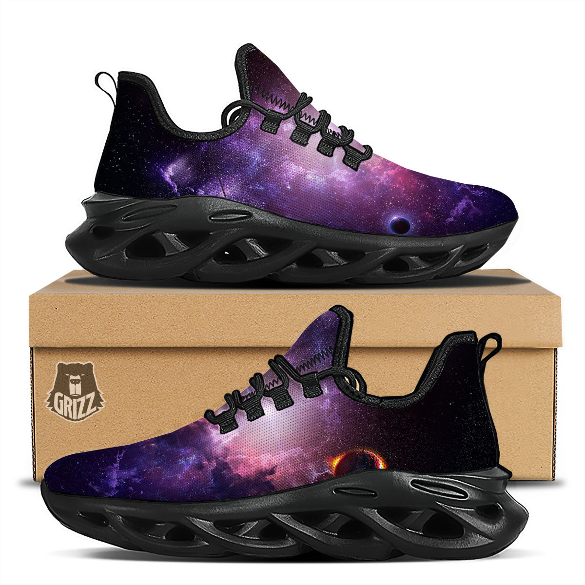 Galaxy Deep Space Light Stardust Print Black Running Shoes