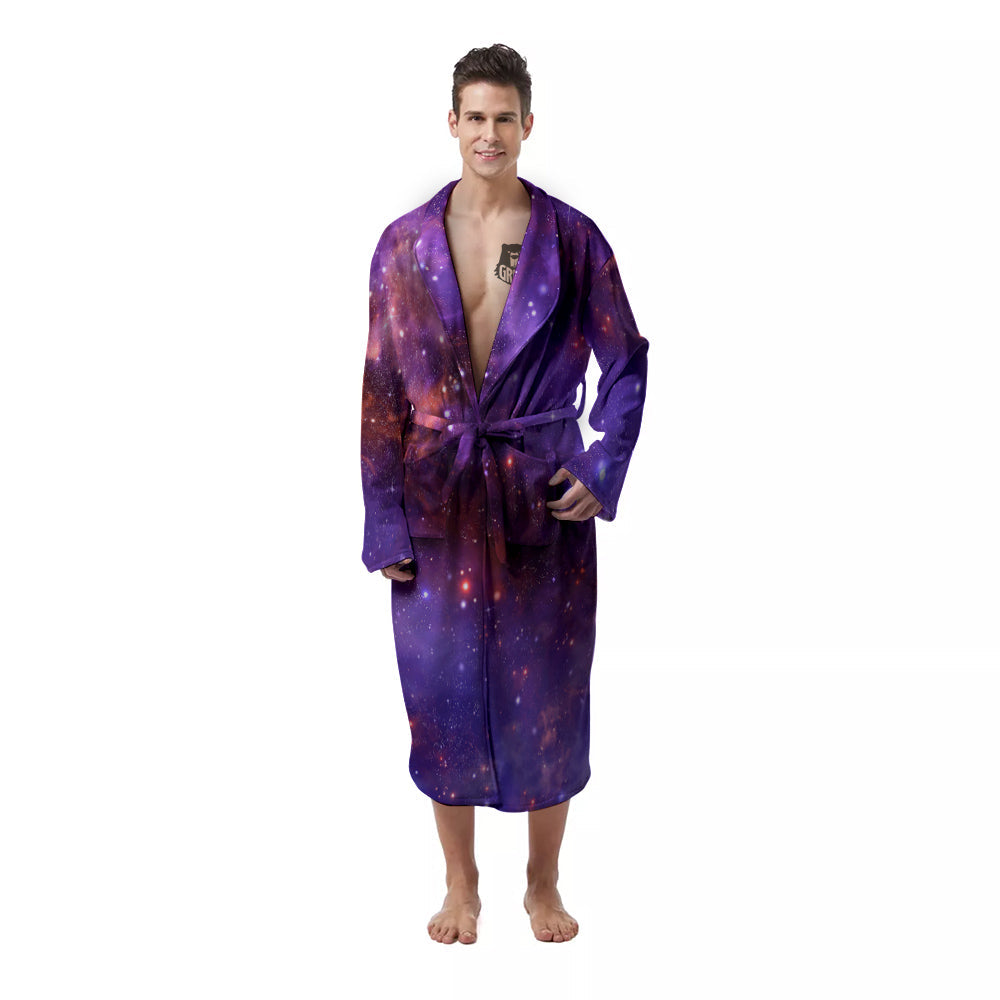 Galaxy Outer Space Dark Purple Print Men's Robe