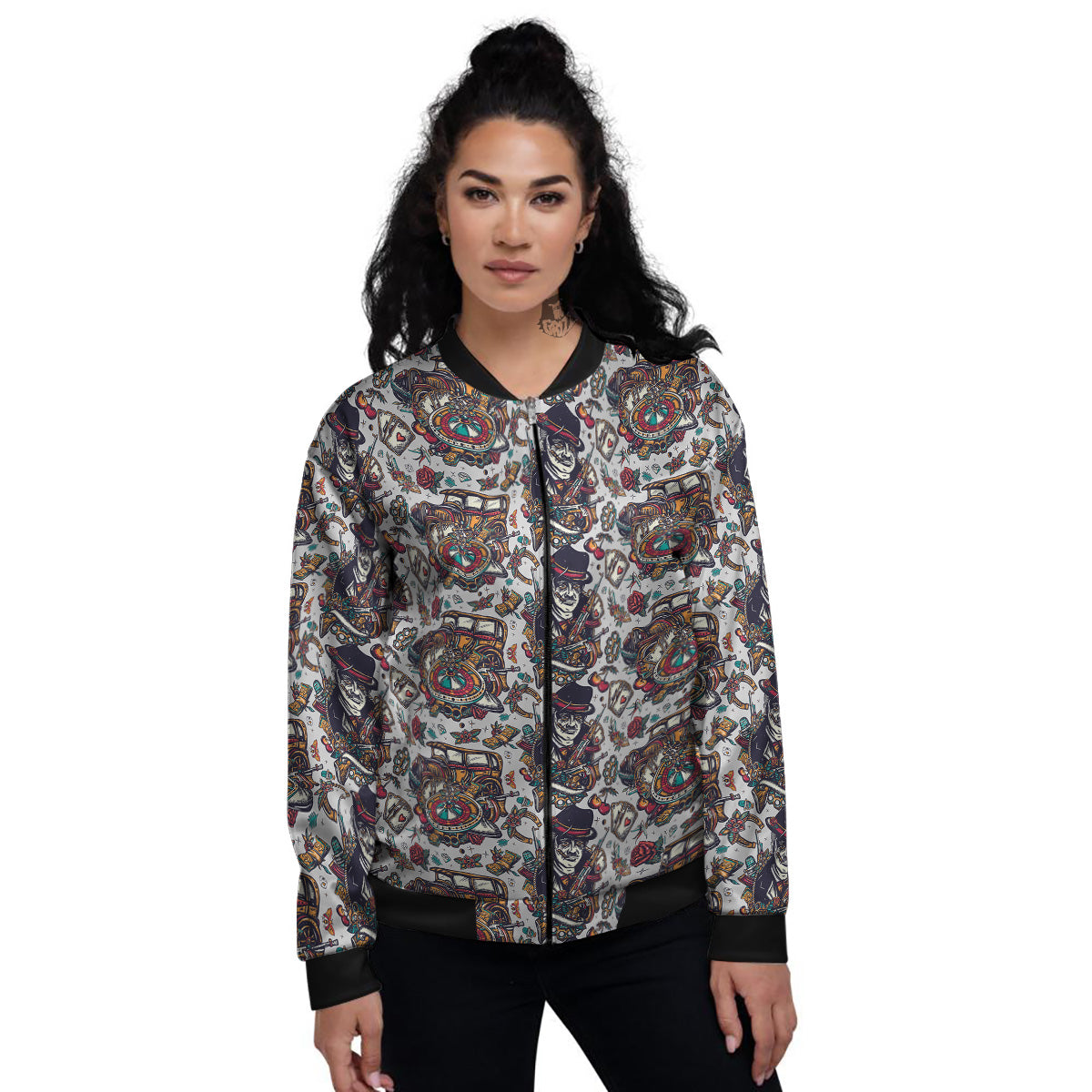 Gangsters And Criminal Tattoo Print Pattern Women's Bomber Jacket